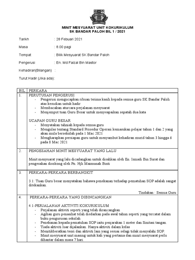 3 Format Minit Mesyuarat | PDF