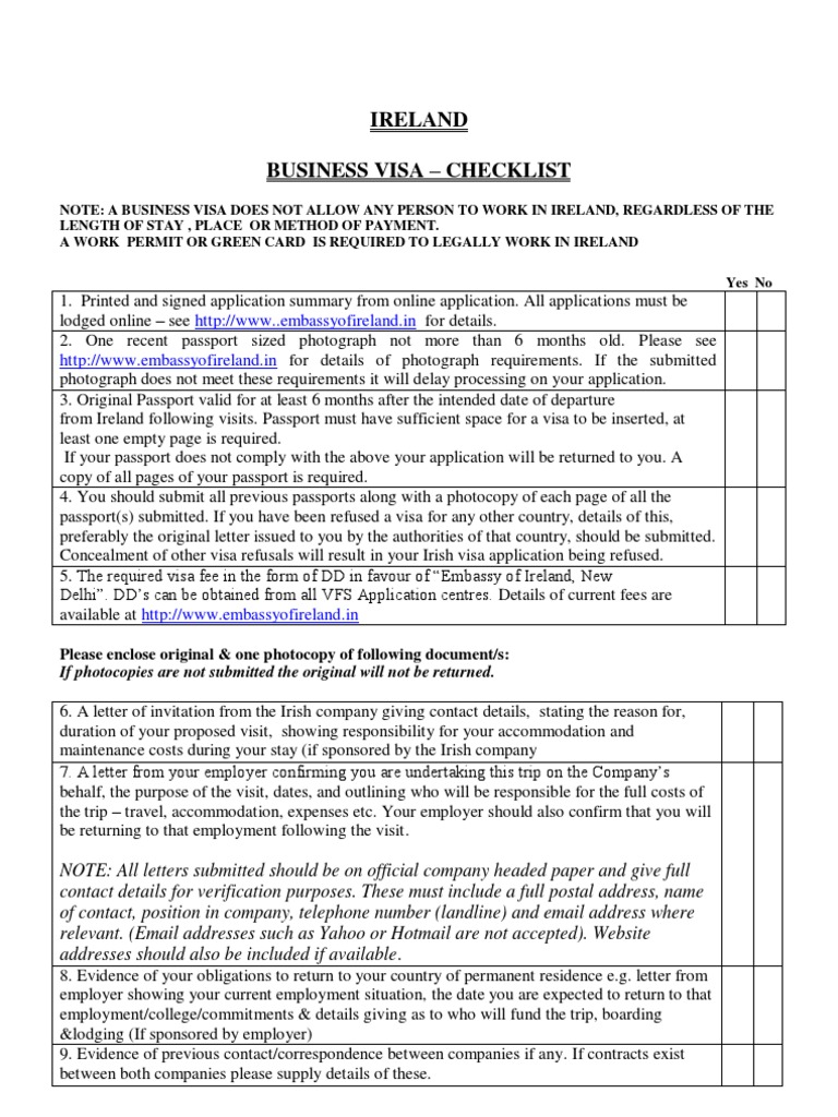 Ireland Business Visa Application Guide | PDF