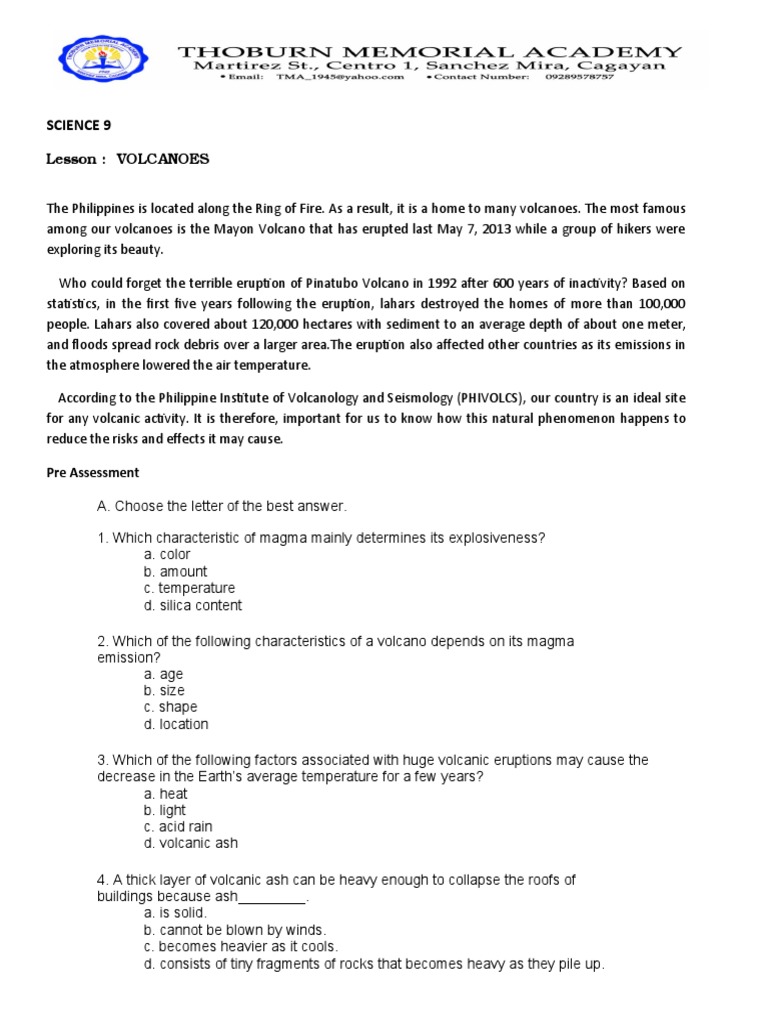 3rd Q SCIENCE 9 | PDF | Volcano | Types Of Volcanic Eruptions