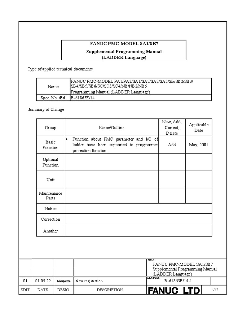 Fanuc Pmc-Model Sa1/Sb7 Supplemental Programming Manual (LADDER Language) | PDF | Parameter ...