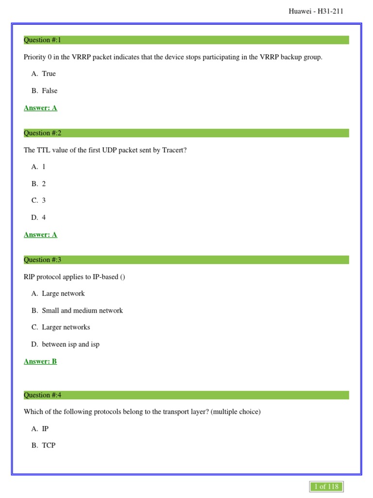 An Assessment of Networking Fundamentals: Questions from a Huawei Certification Practice Exam ...