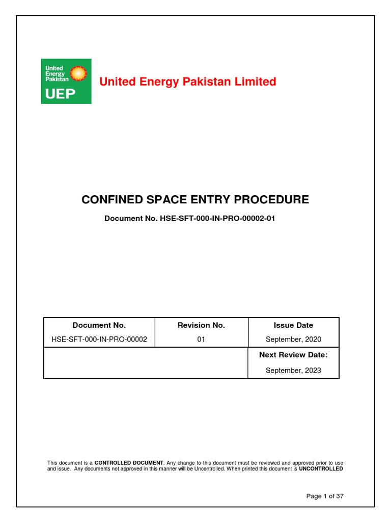 Confined Space Entry Procedure | PDF | Oxygen | Ventilation (Architecture)