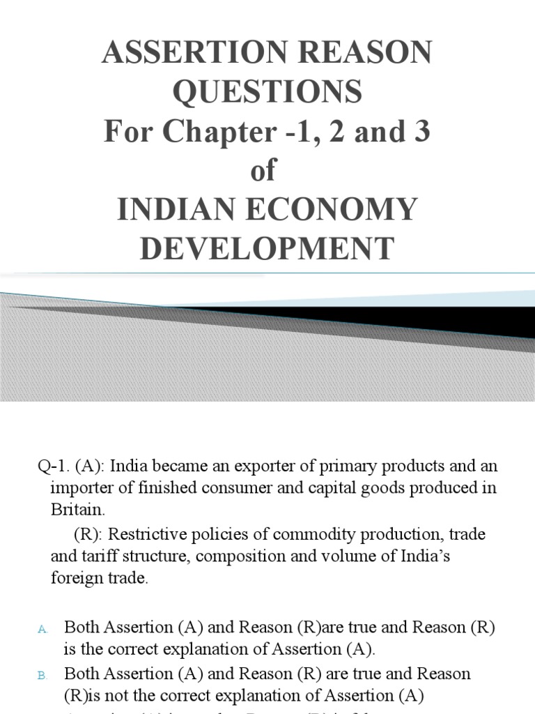 Assertion Reason Questions For Chapter - 1, 2 and 3 of Indian Economy ...