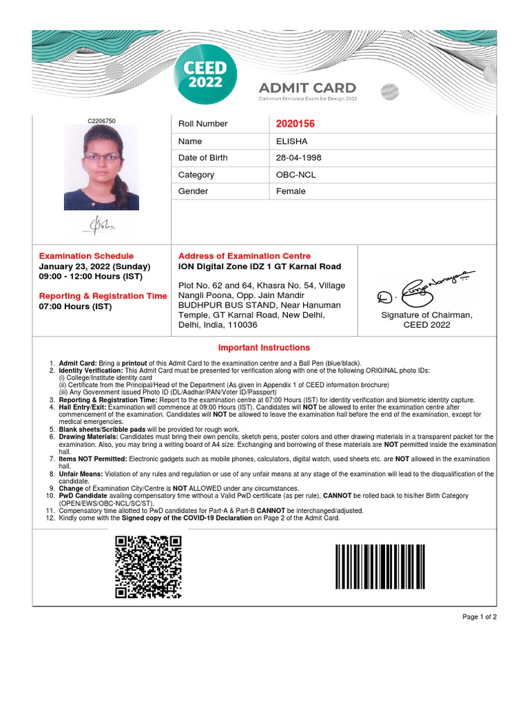 Examination Schedule Address of Examination Centre | Download Free PDF ...