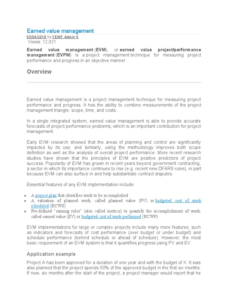 Earned Value Management | PDF | Project Management | Business