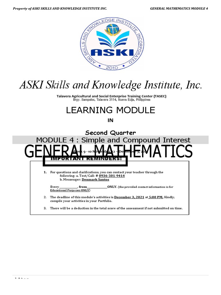 Simple and Compound Interest Module | PDF | Learning | Teachers