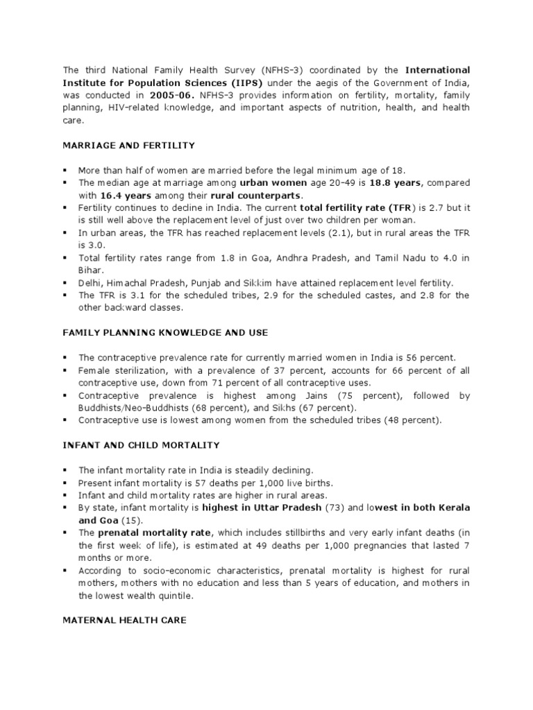 3rd National Family Health Survey | PDF | Sexually Transmitted ...