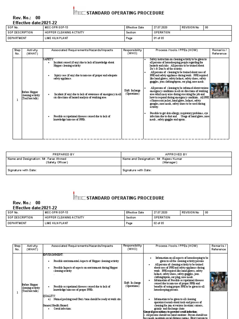 SOP 15 - Hopper Cleaning Activity | PDF | Personal Protective Equipment ...