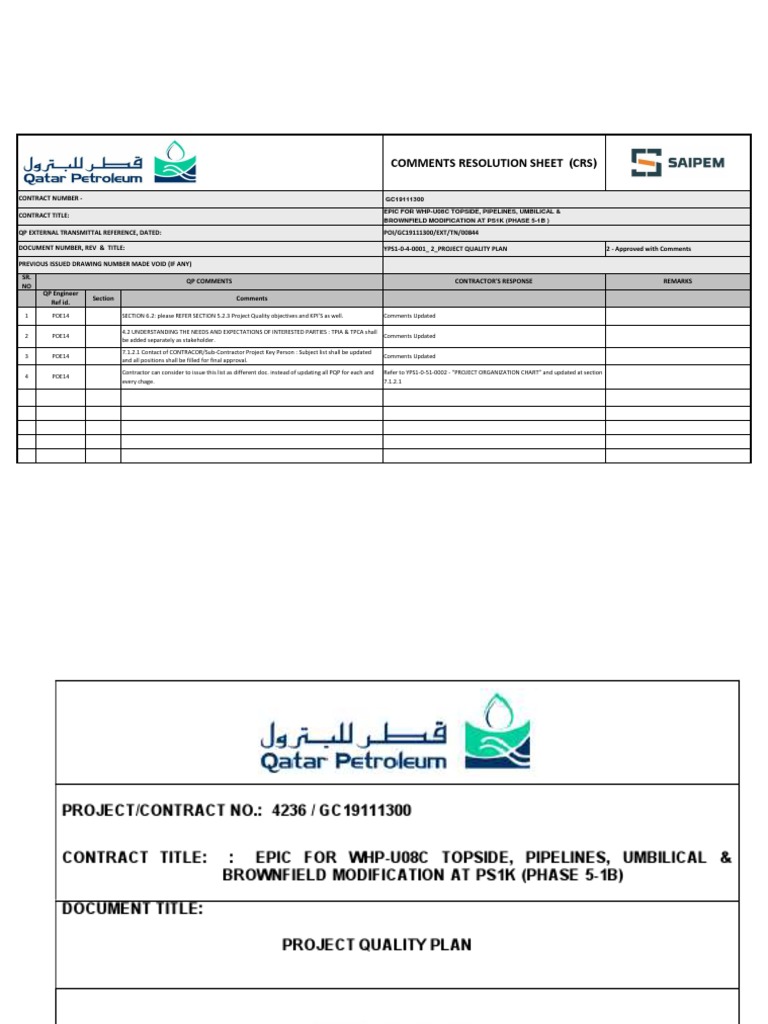 Project Quality Plan Comments | PDF | Nondestructive Testing | Subsea ...