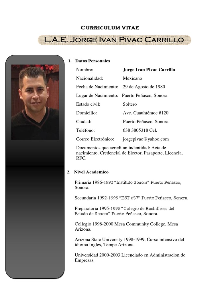 Curriculum Vitae JORGE PIVAC | PDF