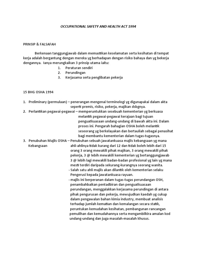 Akta OSHA 1994 | PDF