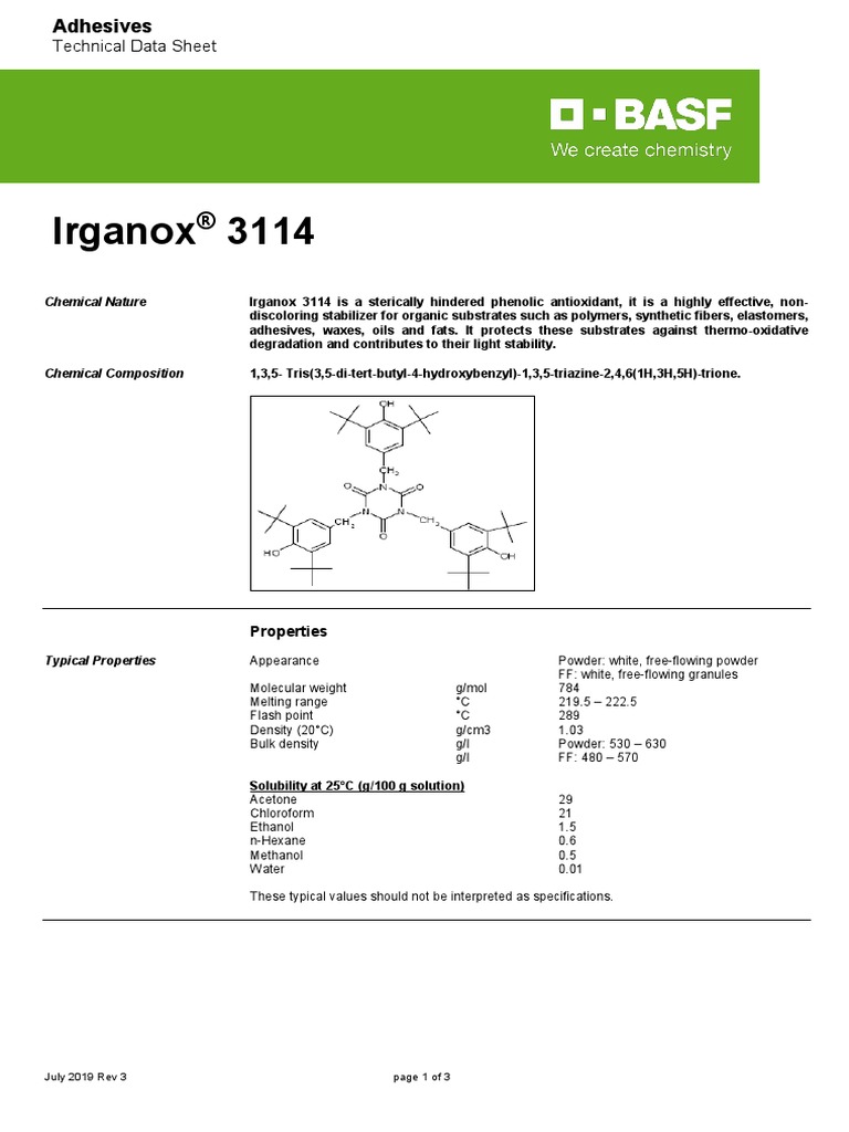 Irganox 3114: Technical Data Sheet | PDF | Polymers | Adhesive