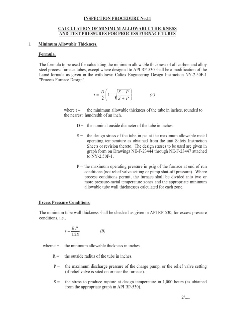 IP11 - Calculation of Min. Allowable Thickness & Test Pressure For ...