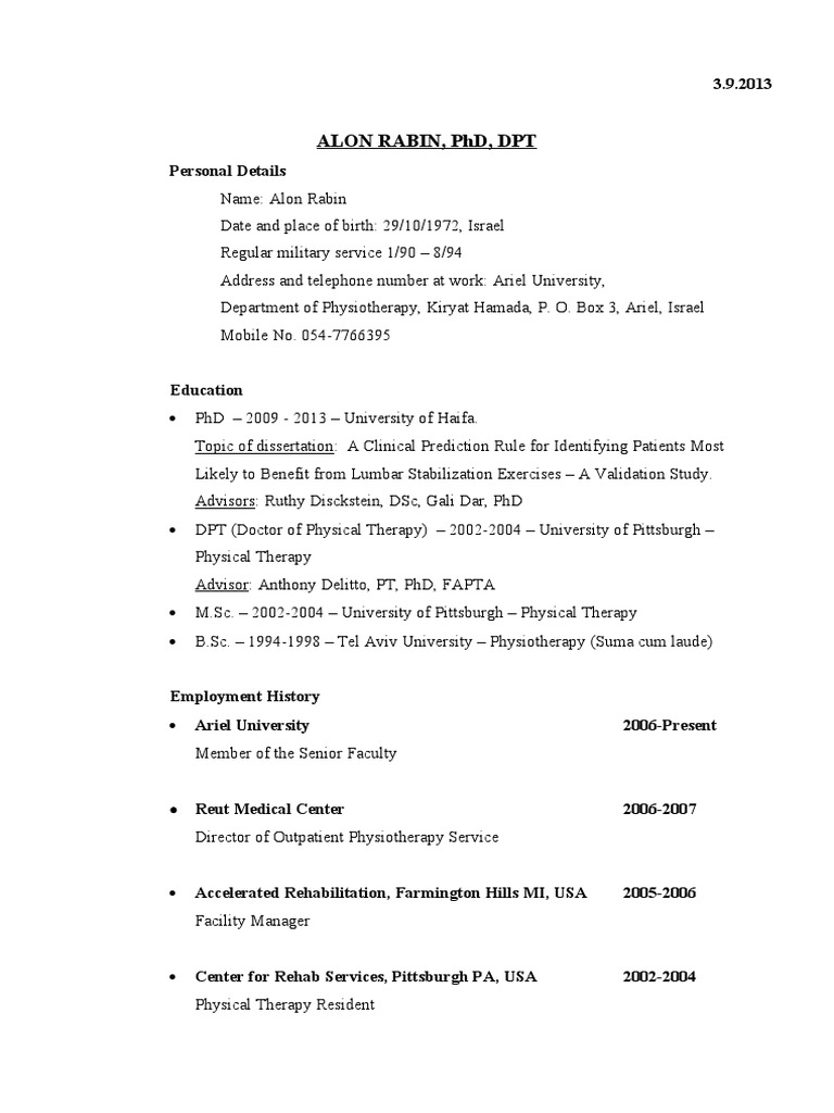 Dr. Alon Rabin | PDF | Physical Therapy | Low Back Pain