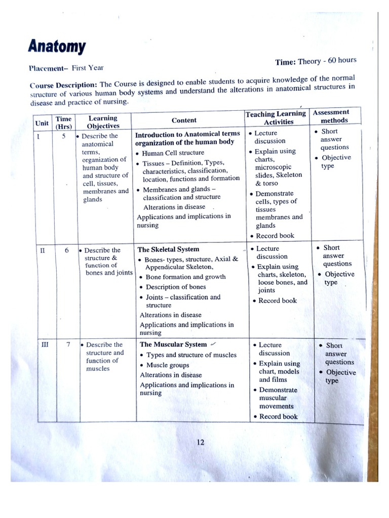 Anatomy 1 ST Year BSC Nursing | PDF