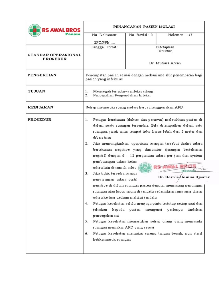 Spo Penanganan Pasien Isolasi | PDF