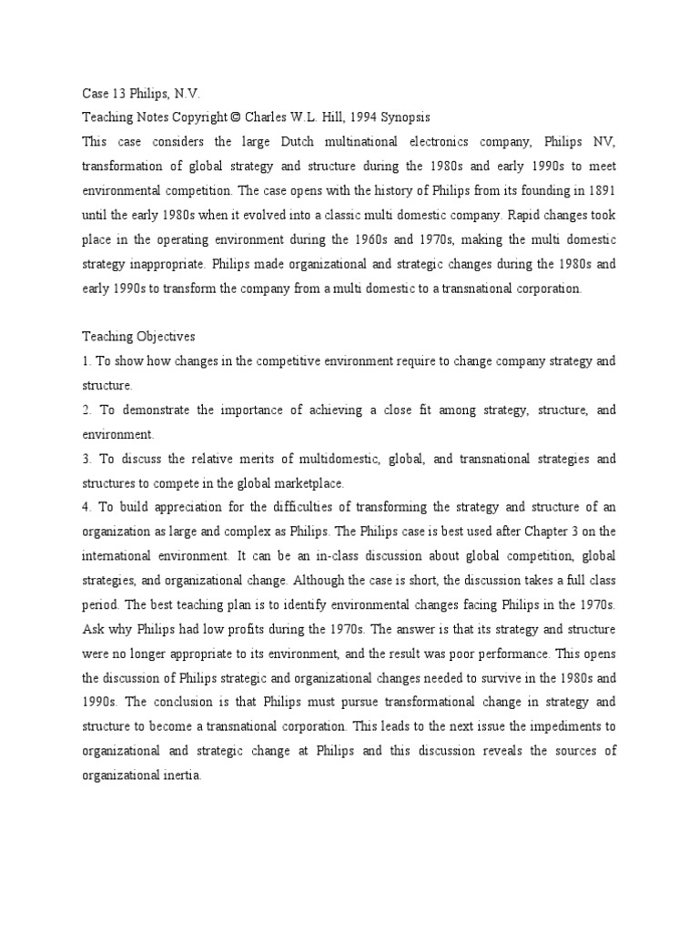 Case 13 Philips | PDF | Strategic Management | Organizational Structure