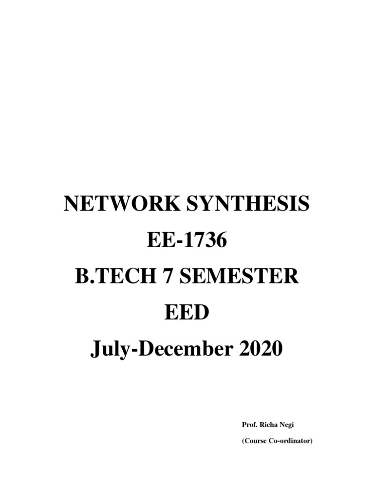 Network Synthesis | PDF | Electronic Filter | Computer Engineering