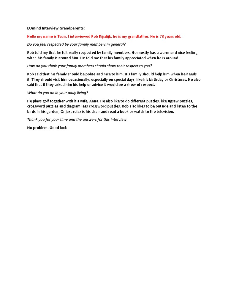 Eumind Interview Grandparents t2 | PDF | Home & Garden