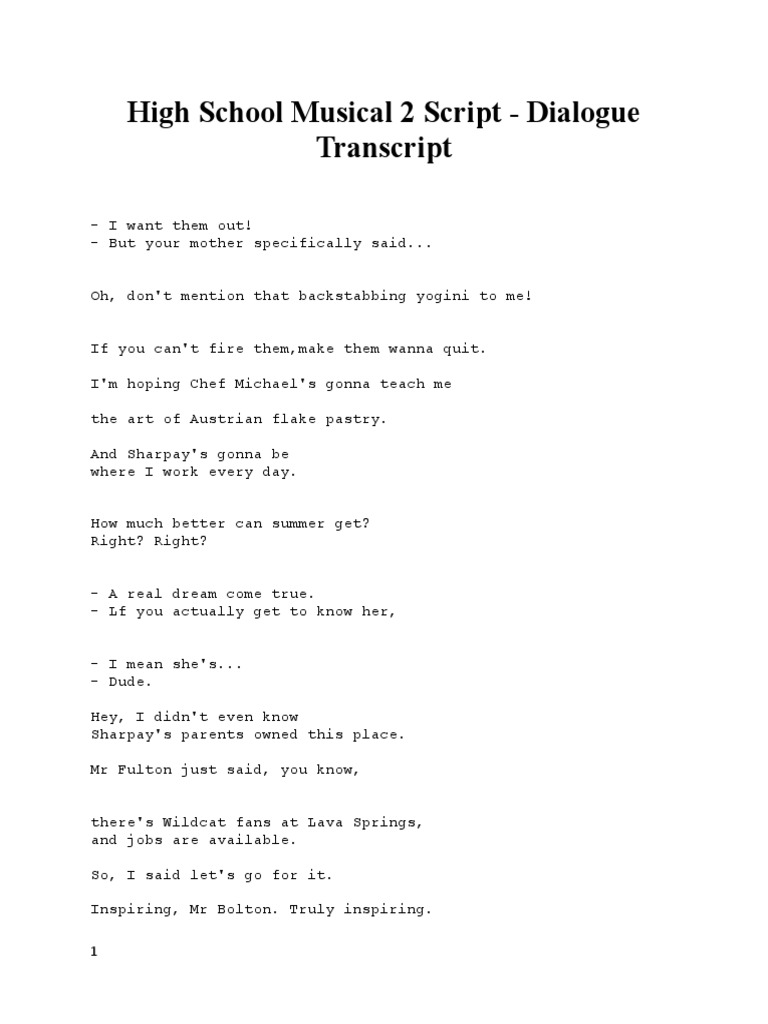 High School Musical 2 Script | PDF