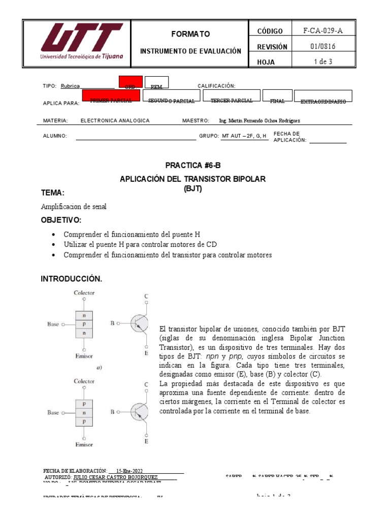 Practica 6B | PDF | Transistor de unión bipolar | Transistor