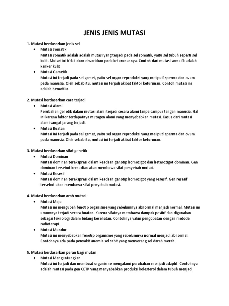 Jenis-jenis Mutasi Genetik Lengkap | PDF