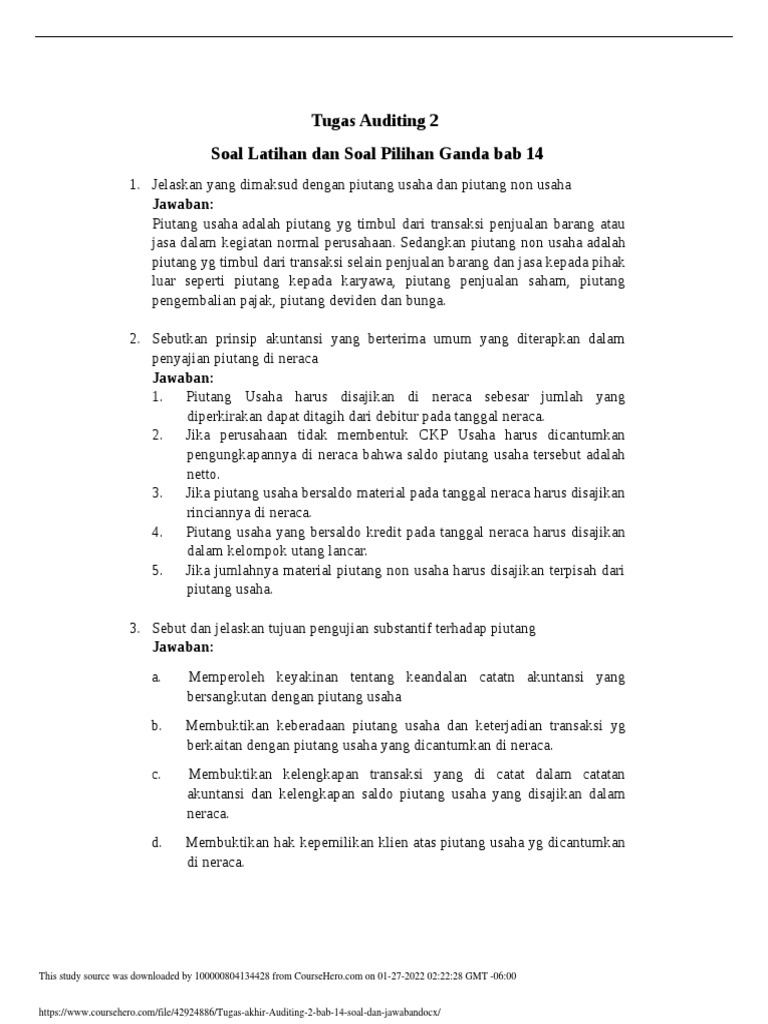 Tugas Akhir Auditing 2 Bab 14 Soal Dan Jawaban | PDF
