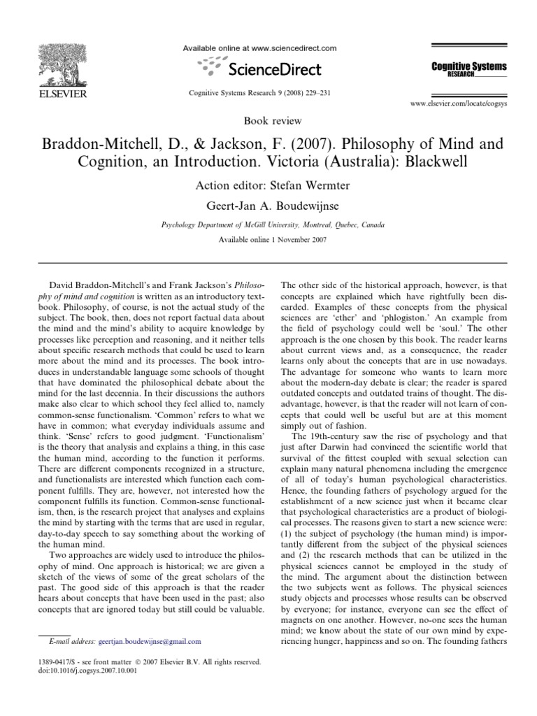 Philosophy of Mind and Cognition - An Introduction | PDF | Mind ...