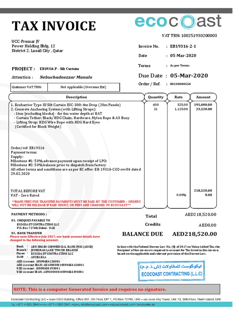 Invoice EB19316-2-1 - 05.03.2020 With LPO | PDF | Invoice | Payments