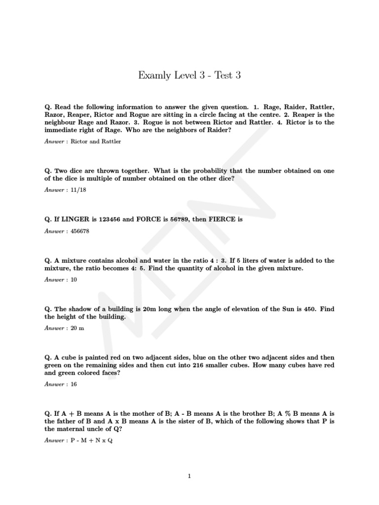 Examly Level 3 - Test 3: Answer: Rictor and Rattler | PDF