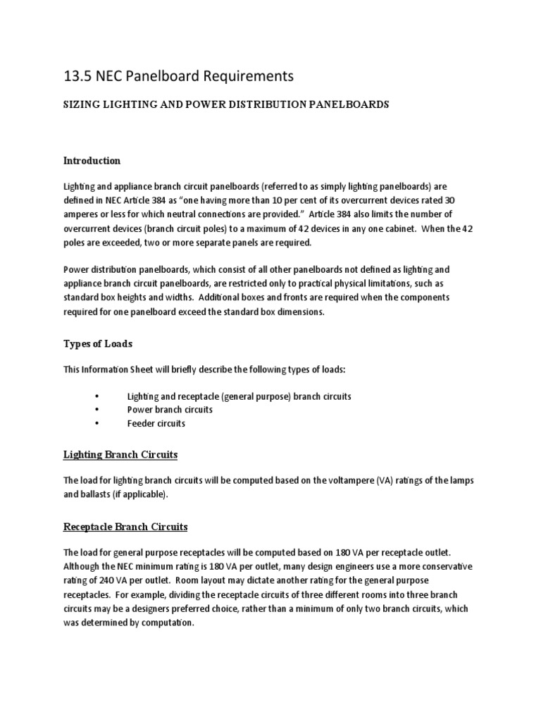 NEC Panelboard Sizing Guidelines | PDF | Electrical Wiring | Ac Power ...