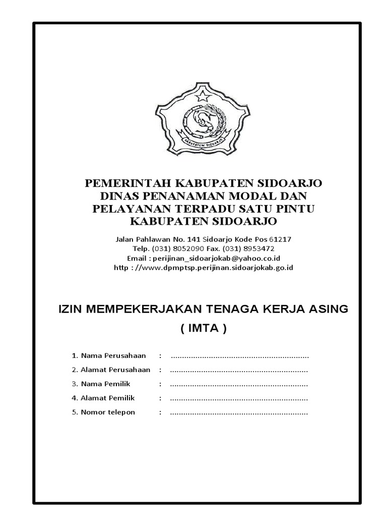 Form Permohonan Ijin IMTA Baru | PDF