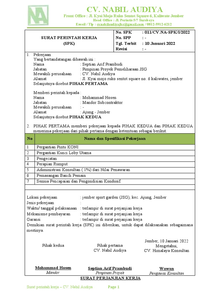 Surat Perintah Kerja | PDF