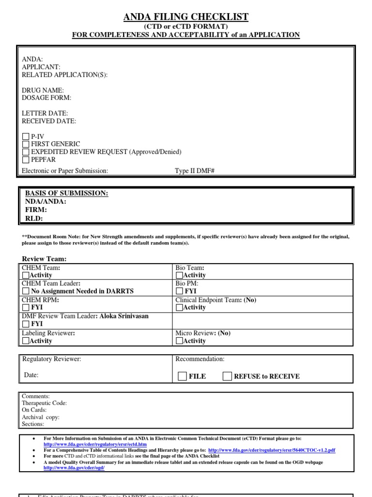 FDA ANDA Checklist | PDF
