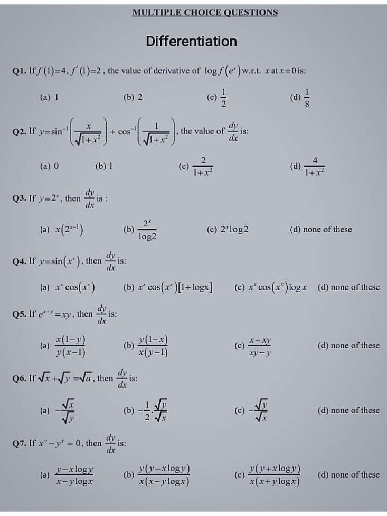 Differentiation MCQ | PDF