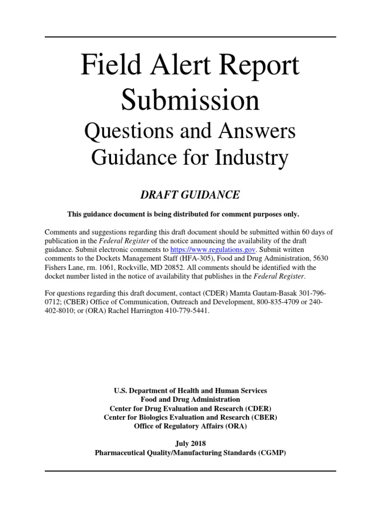Field Alert Report Submission: Questions and Answers Guidance For ...