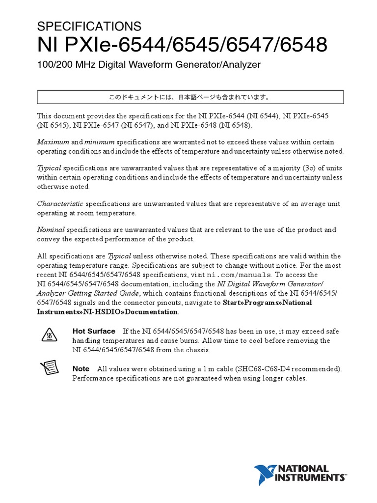 NI PXIe-6544 - Specifications | PDF | Hertz | Frequency