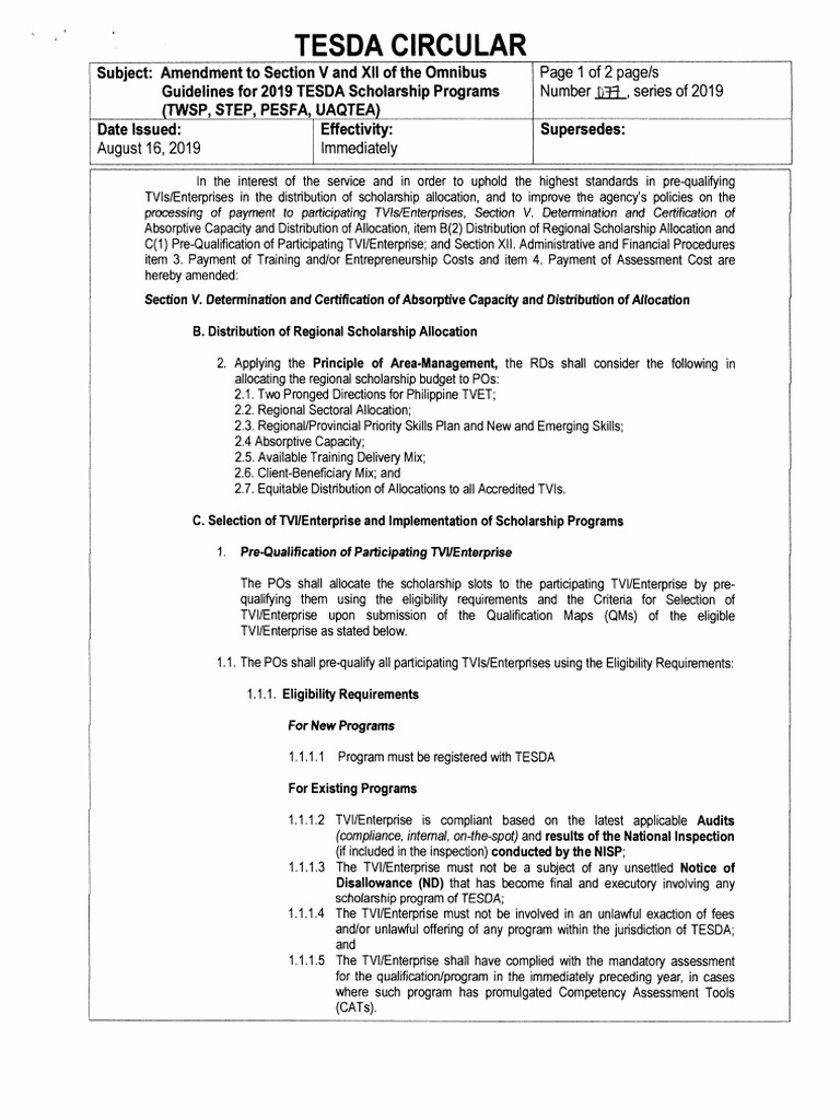 TESDA Circular No. 077-2019 | PDF | Audit | Regulatory Compliance