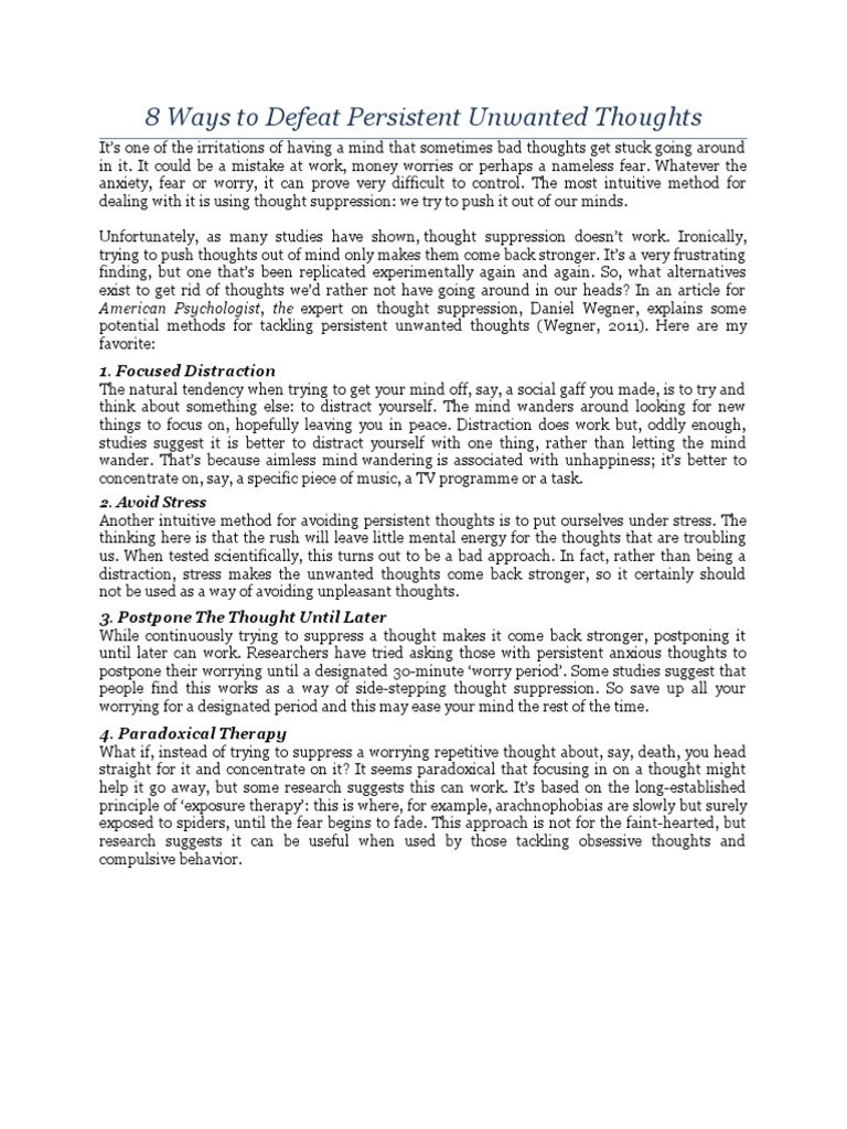 8 Ways To Defeat Persistent Unwanted Thoughts | PDF | Thought | Meditation