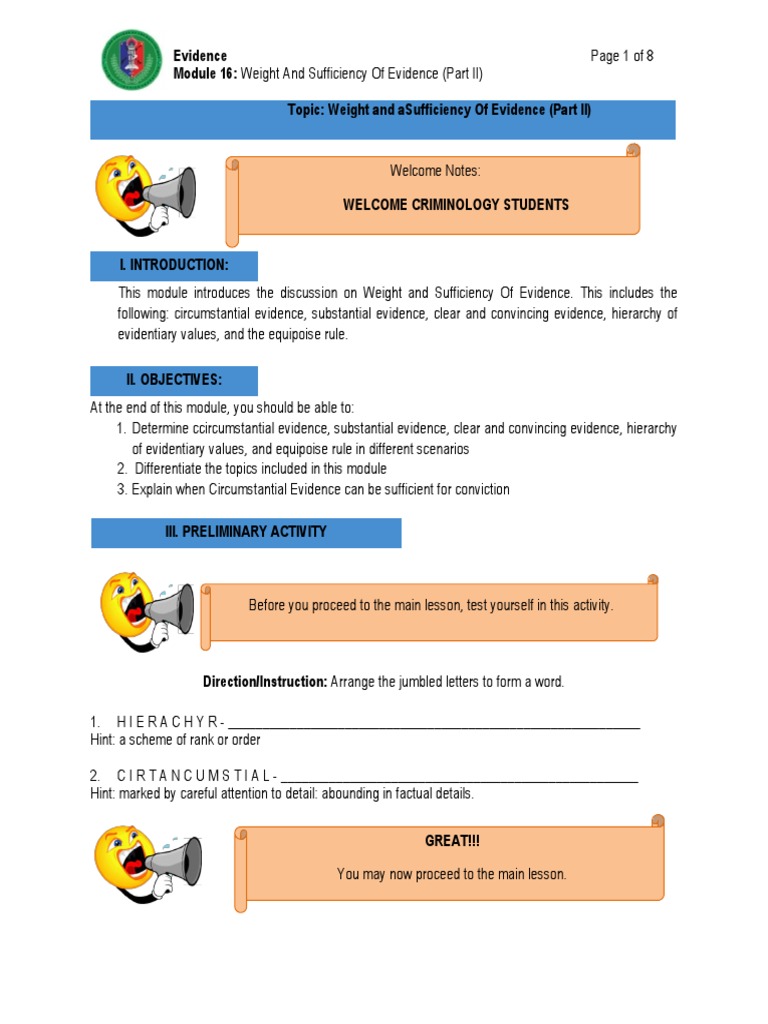 Circumstantial Evidence Substantial Evidence Clear and Convincing ...