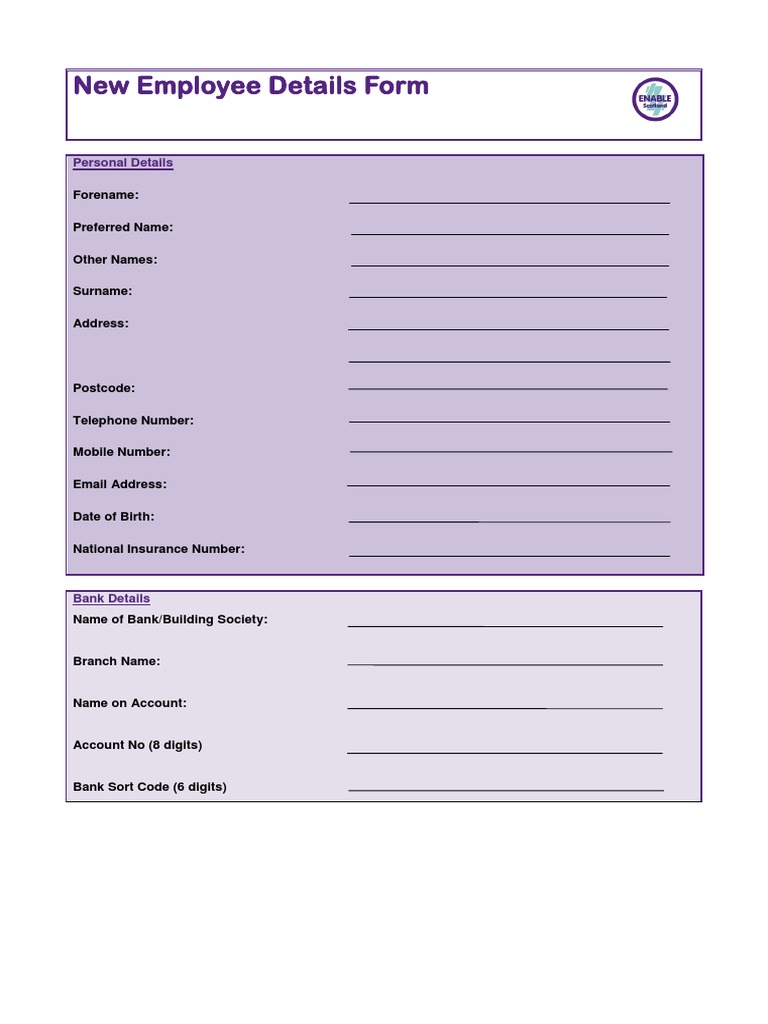 New Employee Details Form | PDF | Employment | Occupational Safety And ...
