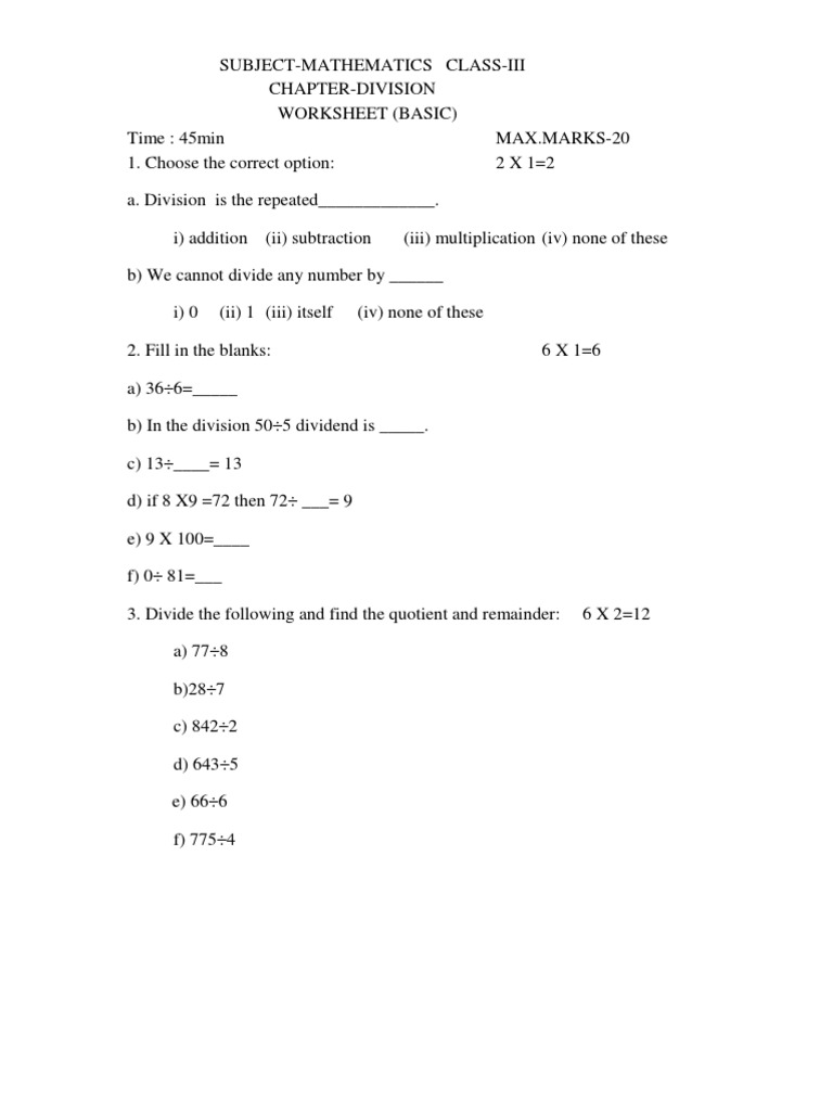 Class 3-Division - PPT Questions | PDF