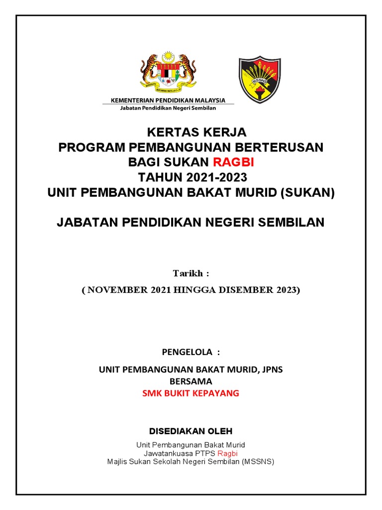 Kertas Kerja Program Pembangunan Berterusan Sukan Jabatan Pendidikan | PDF