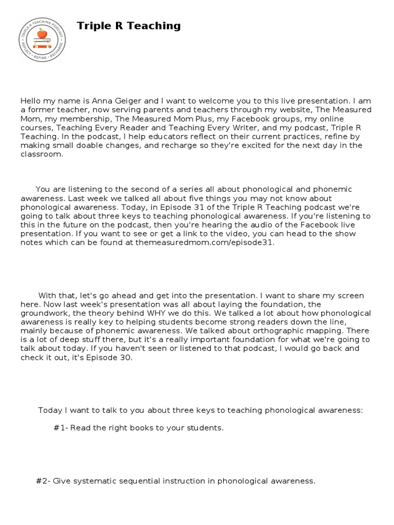 Triple R Teaching | PDF | Syllable | Phonics