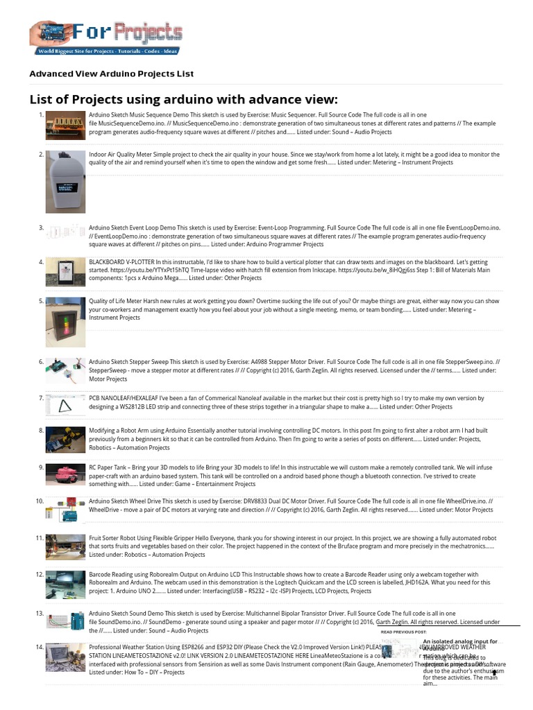 Advanced View Arduino Projects List - Use Arduino For Projects | PDF ...