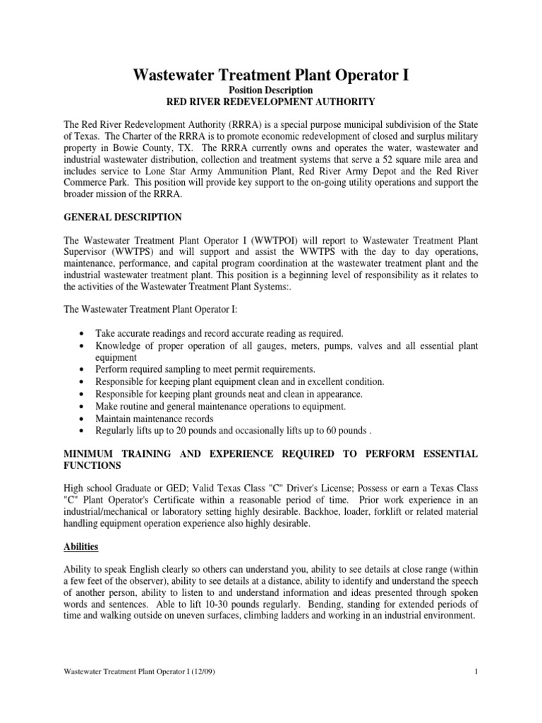 Wastewater Treatment Plant Operator I (WWTPOI) | PDF | Communication ...