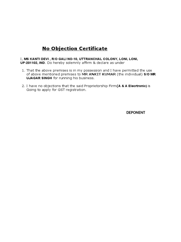 NOC for GST Registration Format | PDF | Finance & Money Management ...