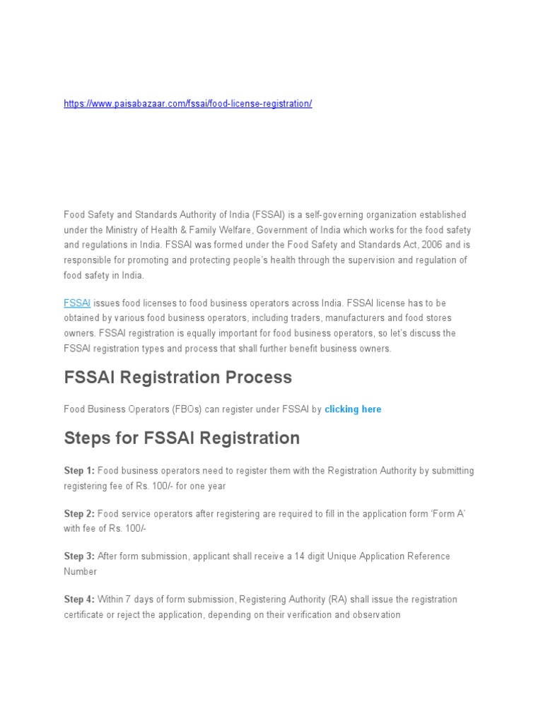 FSSAI License Registration Guide | PDF | Food Safety