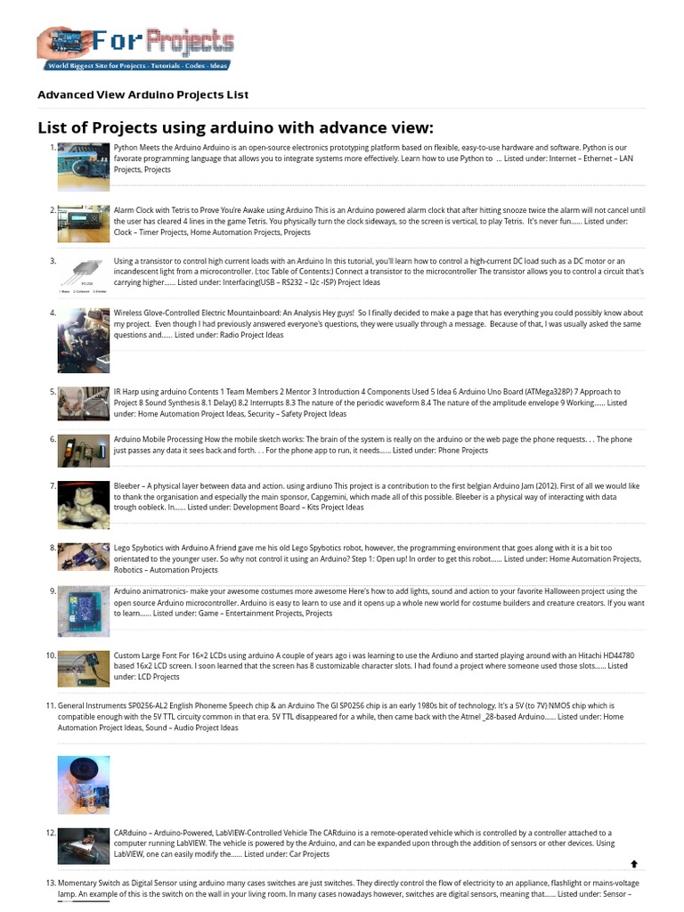 Advanced View Arduino Projects List - Use Arduino For Projects | PDF | Arduino | Sensor