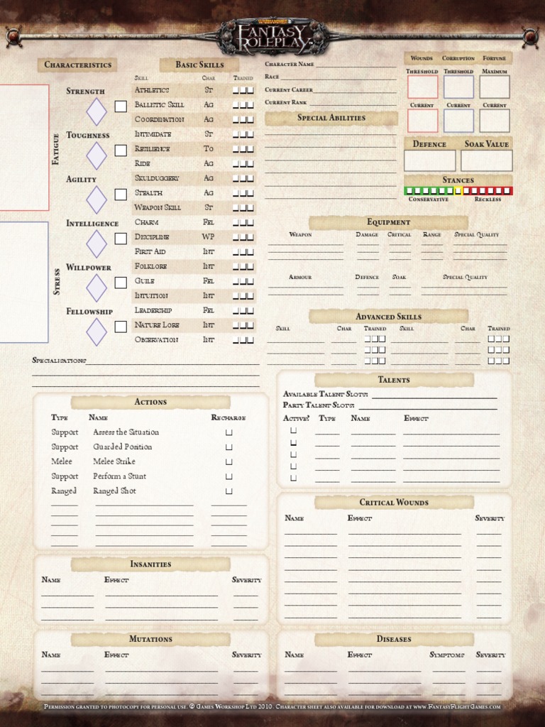 Wfrp Character Sheet Pdf , Character Sheet – RSIH